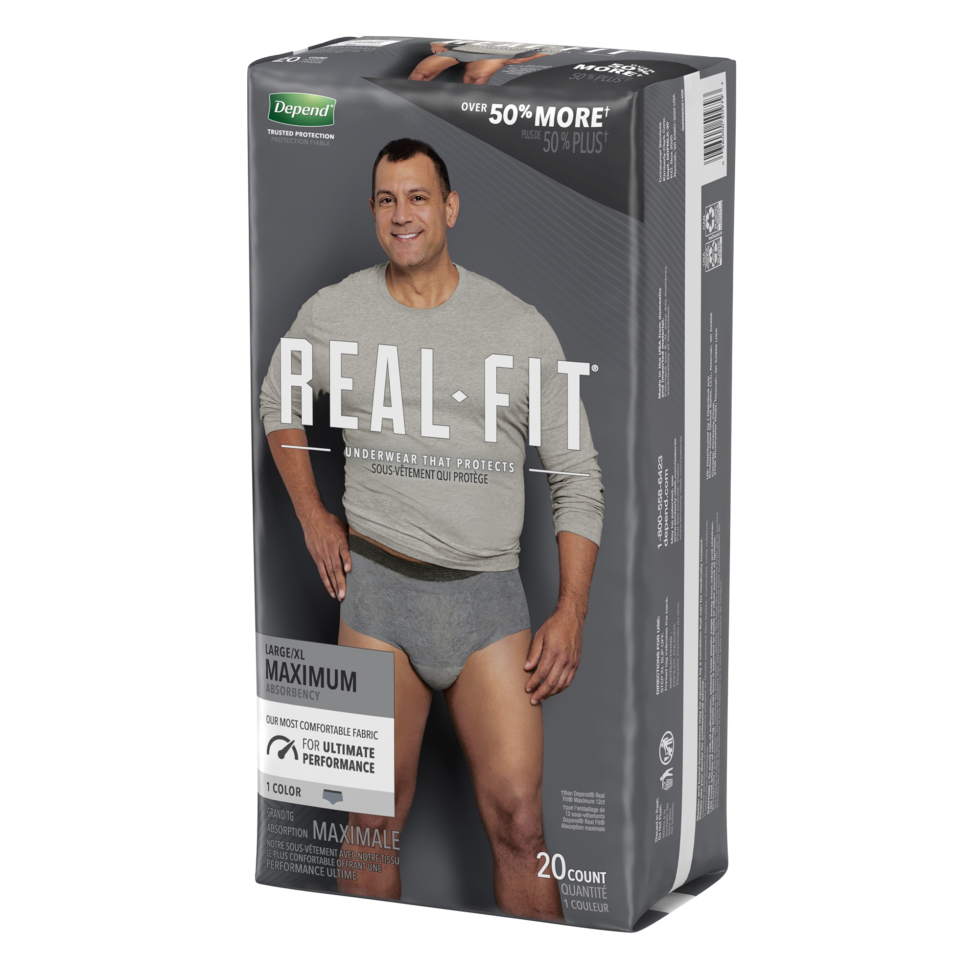 Kimberly Clark Depend Real Fit Briefs for Men, Maximum Absorbency ...