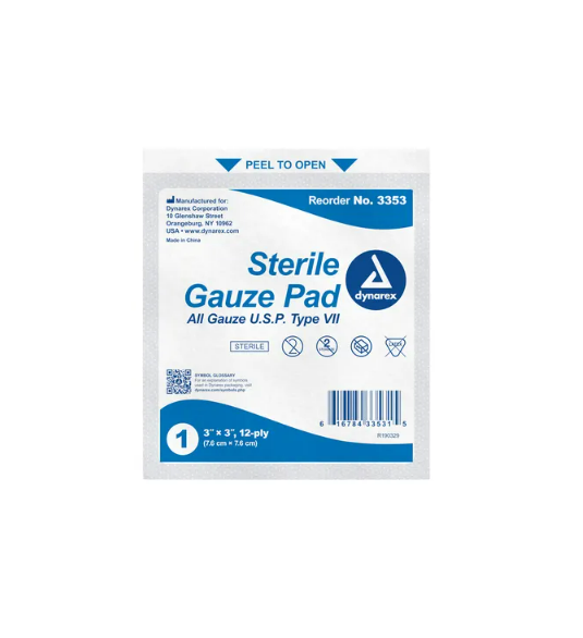 Dynarex Sterile Gauze Pads, 1's. 12 Ply 3352