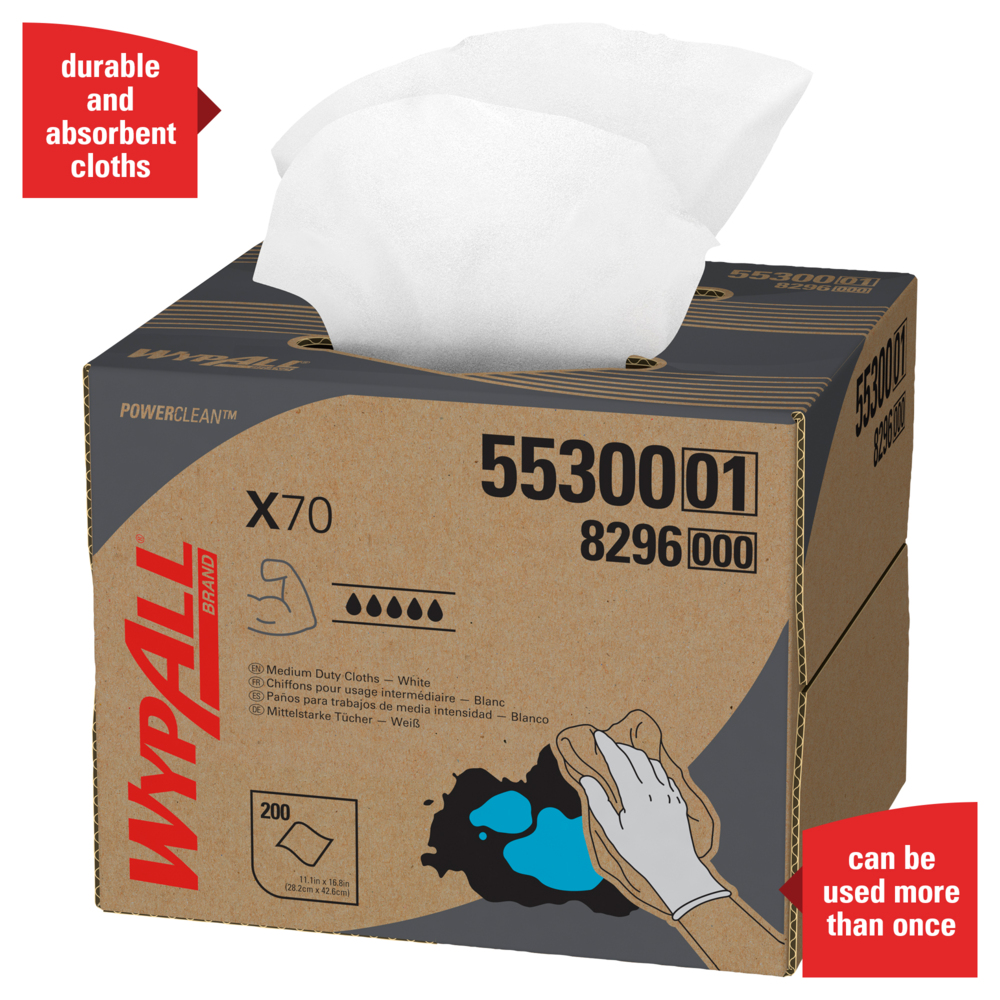 Kimberly Clark WypAll Power Clean, Medium Duty Cloths X70, Brag Box 55300