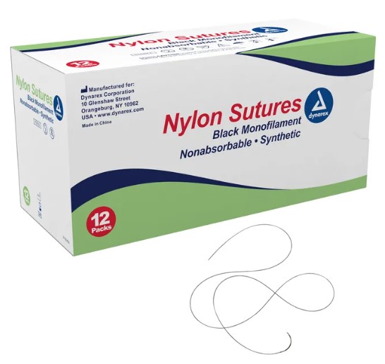 Dynarex Nylon Sutures Non Absorbable Synthetic, Black, 3 - 0, C7 Needle ...