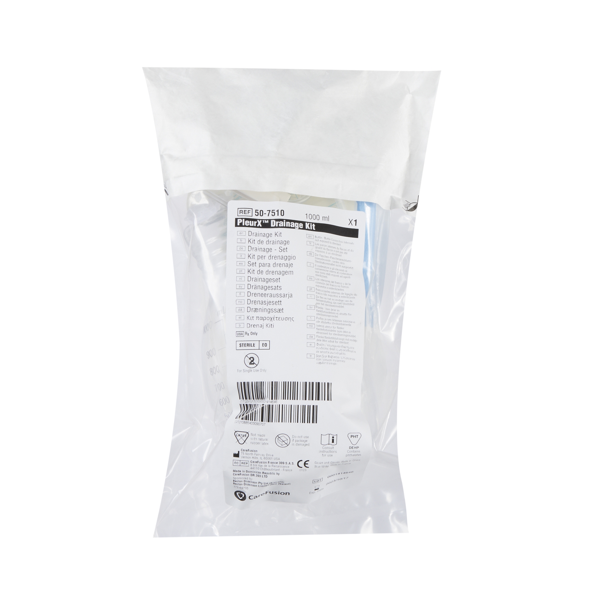 Bd Pleurx Drainage Kit With 1000 Ml Vacuum Bottle 50 7510