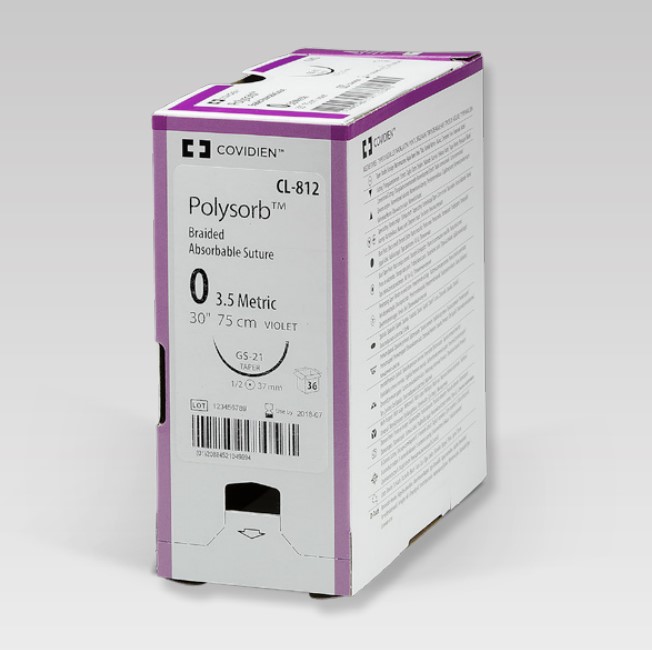 Medtronic Polysorb Suture, Reverse Cutting, 30", Needle C23 SL612