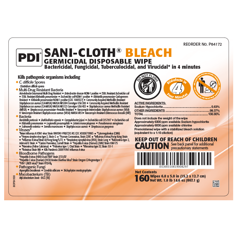 PDI Sani-Cloth Bleach Germicidal Disposable Wipe Large P54072