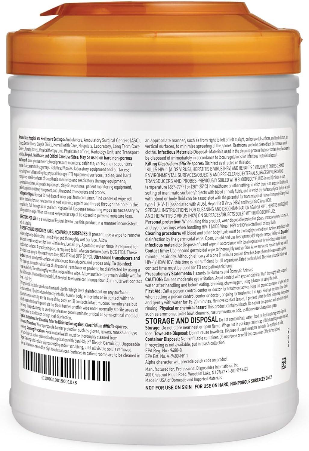 PDI Sani-Cloth Bleach Germicidal Disposable Wipe Large P54072