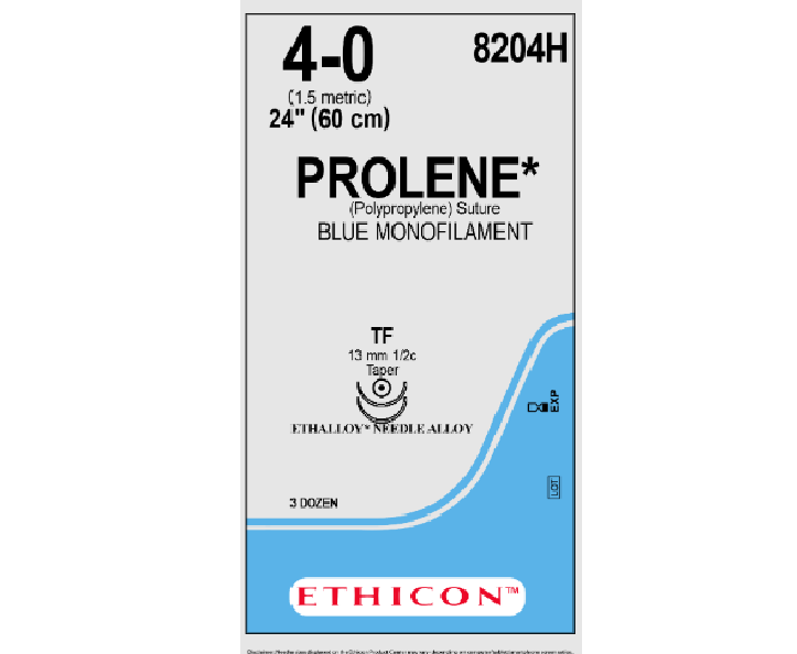 Ethicon Prolene Polypropylene Suture Blue Monofilament TF Needle 8204H