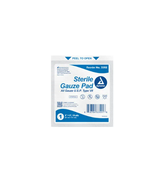 Dynarex Sterile Gauze Pads, 1's. 12 Ply 3352