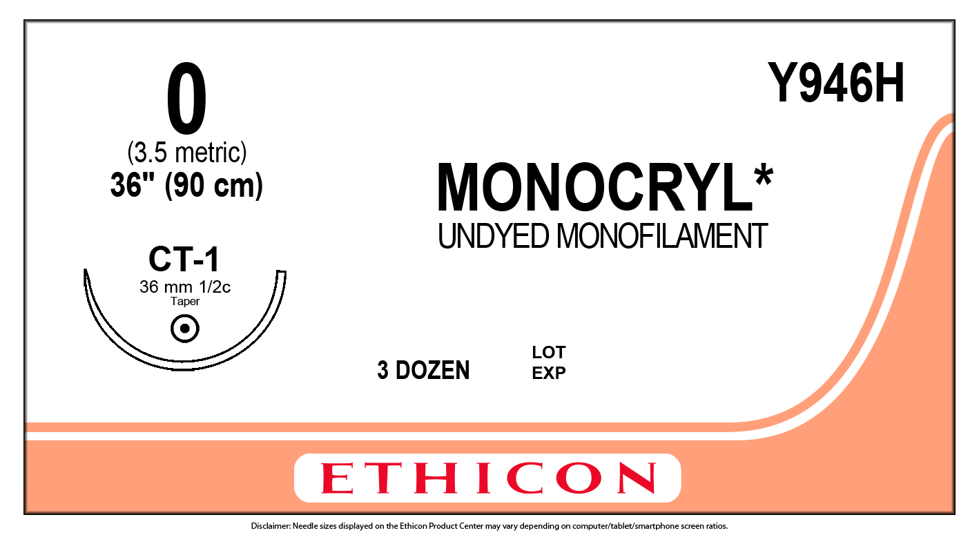 Ethicon Suture, Taper Point, 36", Undyed Monofilament, Needle CT 1, 1/2 ...