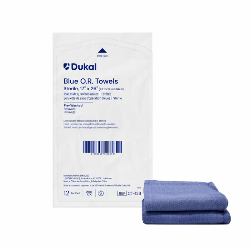 Dukal 17" x 26" Sterile Soft Pouch Pre Treated Blue OR Towels CT-02B