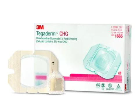 3M Tegaderm CHG Chlorhexidine Gluconate IV Port Dressing, Sterile 1665