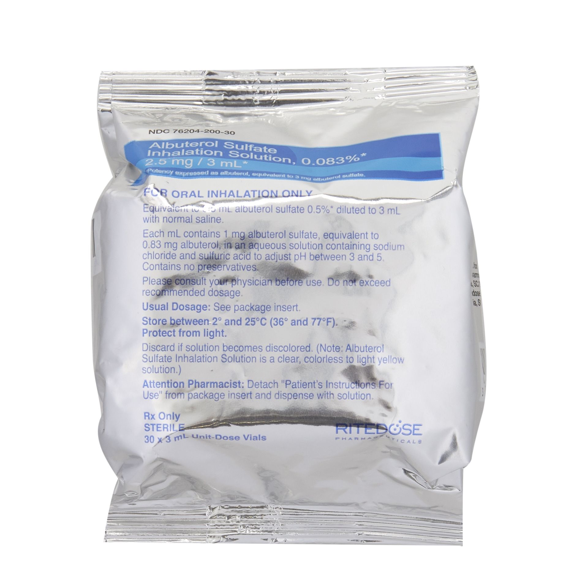 Ritedose Pharmaceuticals Albuterol Sulfate Inhalation Solution 76204020025